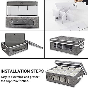homyfort Mug Storage Box, China Storage Containers Organizer Hard Shell with Dividers for 12 Coffee Mugs, Tea Cup, Moving & Packing (Grey)