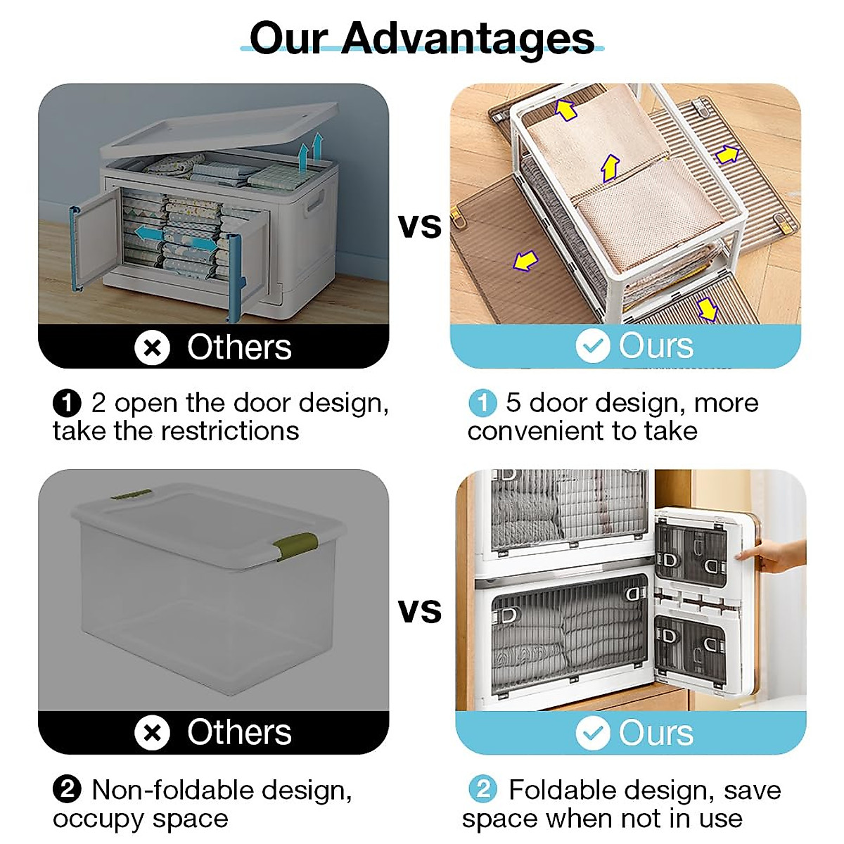 Large Closet Organizers and Storage Bins, 138 Qt Clothes Organizer, Stackable Clear Plastic Storage Bins with Wheels, Dorm Room and Home Essentials for Clothes Storage, Toy Storage, 2 Pcs（Each 69 Qt）