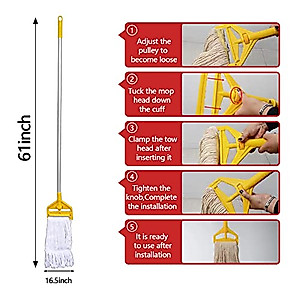 ASTP&FH Heavy Duty Commercial mop, Circular end Rope Industrial mop, Reusable Washable Floor mop, Heavy Duty mop with Additional mop Head Replacement