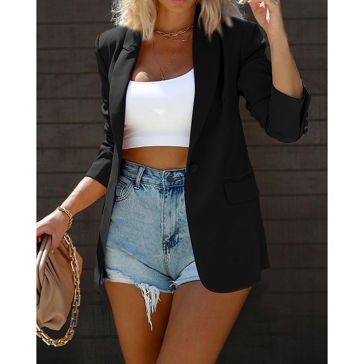 KIRUNDO Blazers for Women Casual Long Sleeve Lapel Button Open Front Suit Jackets Black Blazer Ladies Blazer Fall Fashion Business Clothes 2024 Work Office Outfits(Black, Large)