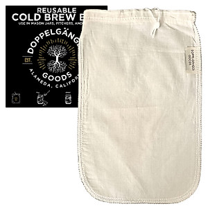 (1-Pack, Medium 8in x 12in) Organic Cotton Cold Brew Coffee Bag - Designed in California - Reusable Coffee Filter with EasyOpen Drawstring Cold Brew Maker for Pitchers, Mason Jars, & Toddy Systems
