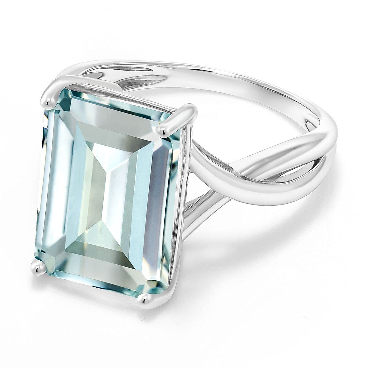 Gem Stone King 10K White Gold Gemstone Birthstone Engagement Ring | Emerald Cut 14X10MM | Wedding Engagement Anniversary Promise Ring For Women | Available In Size 5-9