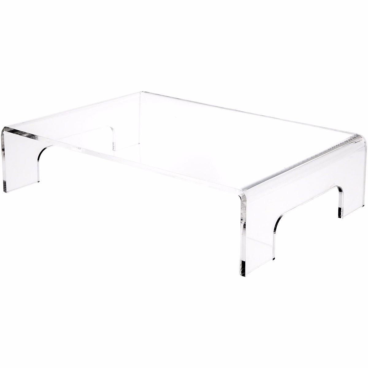 Plymor Clear Acrylic Display Riser with Tray Handles, 5" H x 21" W x 14" D (3/8" Thick)