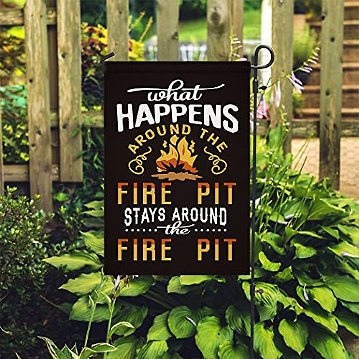Chengxun Camper Stays Around The Fire Pit Garden Flag Vertical Double Sided, What Happens Around The Fire Pit Holiday Party Yard Outdoor Decoration 12.5*18 inches