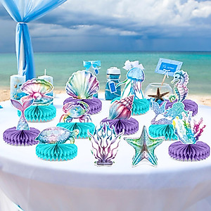 12Pcs Mermaid Party Supplies Mermaid Birthday Honeycomb Centerpieces for Under The Sea Party Decorations Ocean Mermaid Theme Table Honeycomb for Ocean Mermaid Theme Birthday Baby Shower Party Favors