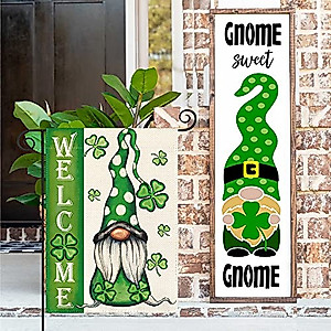 AVOIN colorlife Welcome St Patricks Day Garden Flag 12x18 Inch Double Sided, Leprechaun Gnome Shamrock Lucky Clover Holiday Yard Outdoor Flag
