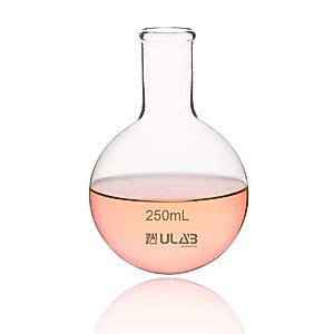 ULAB Boiling Flask of Round Bottom Set, 2pcs of Vol.250ml, Borosilicate 3.3 Glass Material, UBF1004