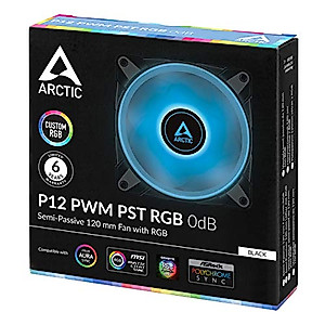 ARCTIC P12 PWM PST RGB - PC Fan, 120mm PWM Case Fan Optimized for Static Pressure, Semi-Passive: 200–2000 RPM (0 RPM <5%), 12V 4 pin RGB LED, Single Fan - Black