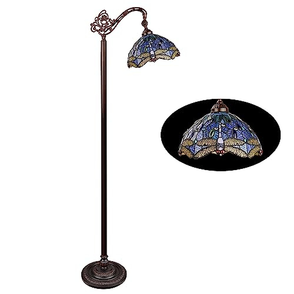 Radiance Goods Dragonfly-Style 1-Light Dark Bronze Finish Reading Floor Lamp 11" Shade