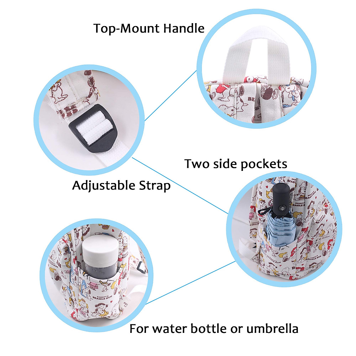 FINEX Snoopy White Canvas Casual Daypack with 15 in Laptop Storage Compartment