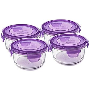 Wean Green Lunch Bowl 12 Ounce / 355 Milliliter Leak-Proof Durable Glass Bowls - Grape (Set of 4)