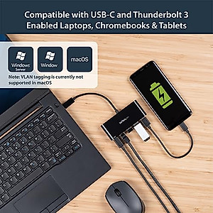StarTech.com USB C to Ethernet Adapter - 3 Port - with Power Delivery (USB PD) - Power Pass Through Charging - USB C Adapter (US1GC303APD) Black