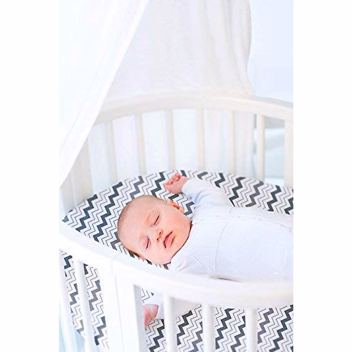 Bassinet Sheet Set - 2 Pack Jersey Cotton Fitted Sheets - Grey/White Unisex Baby Bedding Design