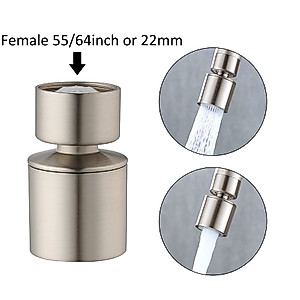 Dual-function 2-Flow Faucet Aerator, Water Saving Swivel Aerator with 2 Sprayer - Faucet Parts Replacement - 55/64 Inch-27UNS Female Thread - Brushed Nickel