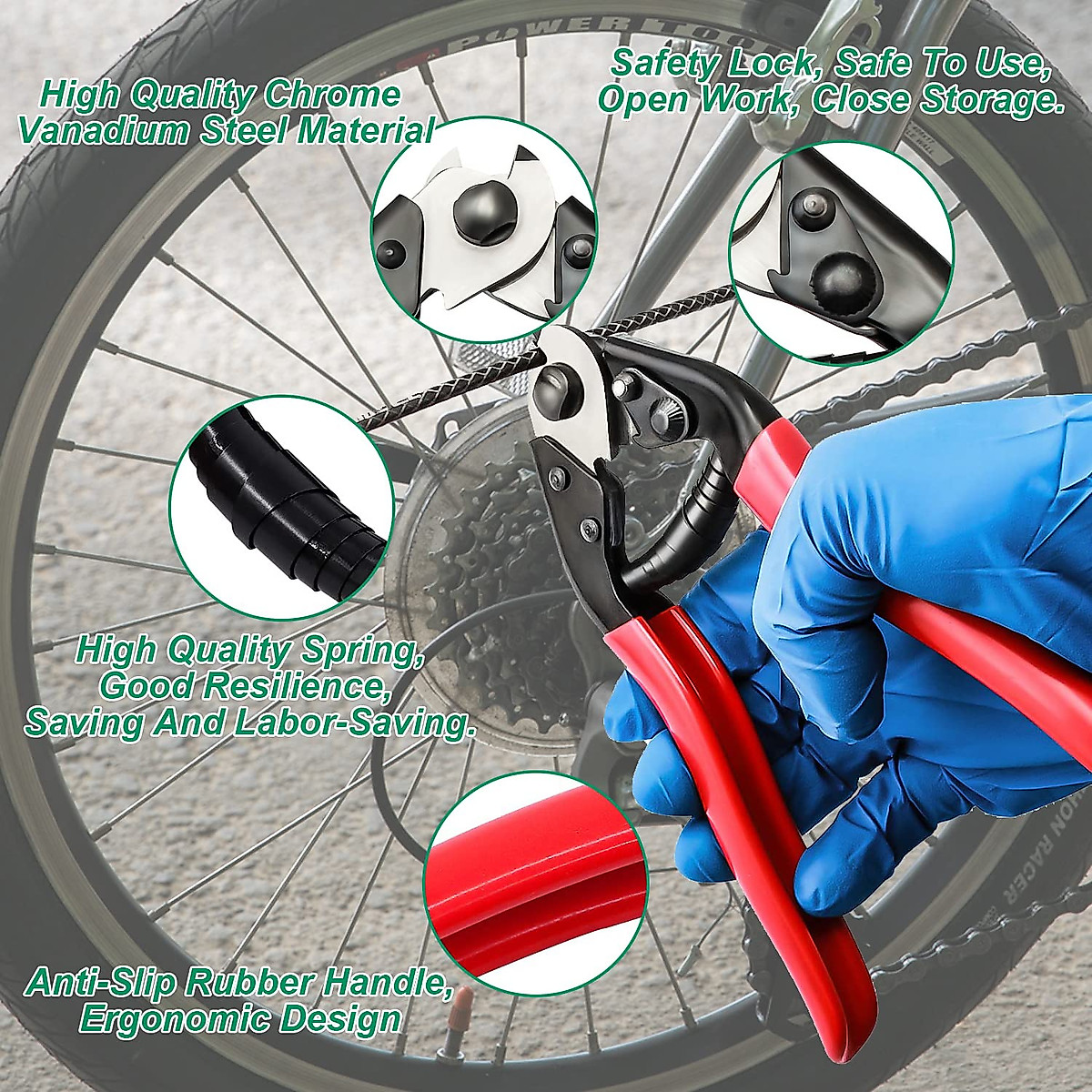 groword Bike Cable Cutter(7,5-inch) for DIY Projects, Railing, Decking, Wire Seals & Bicycle Cable Sharp & Precise One-Hand Operation Steel Cable Cutter, Heavy-Duty Wire Cutter & Wire Rope Cutter