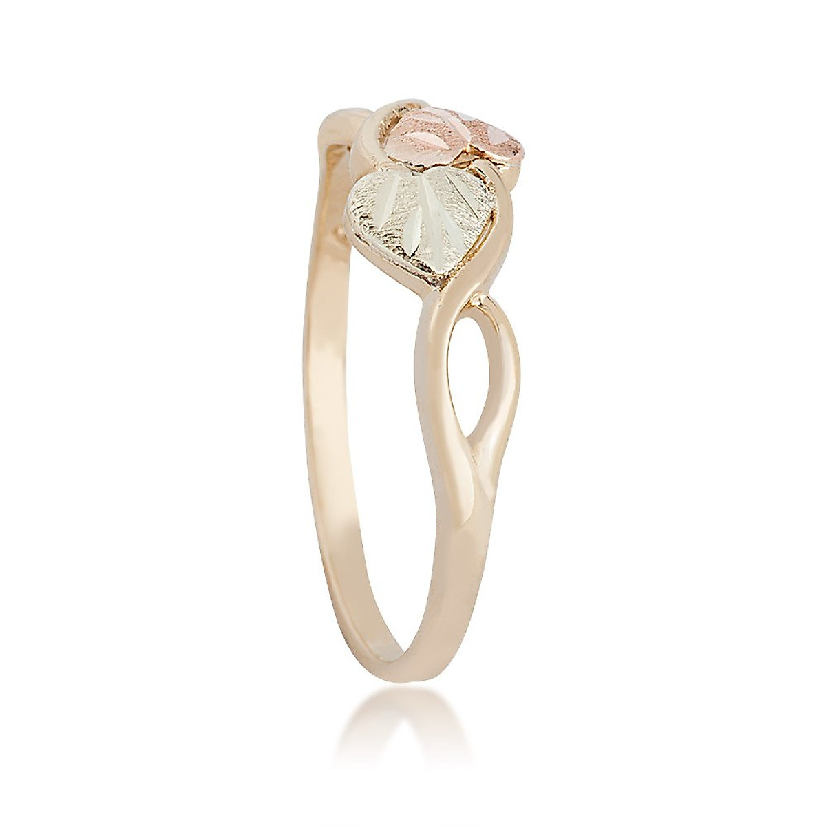 10k Yellow Gold Two Hearts Infinity Ring, 12k Green and Rose Black Hills Gold Size 4