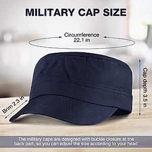 Syhood 3 Pieces Cadet Army Caps Military Army Hat Cotton Fitted Adjustable Twill Flat Caps Solid Color Unisex Cadet Hat Brim for Men Women