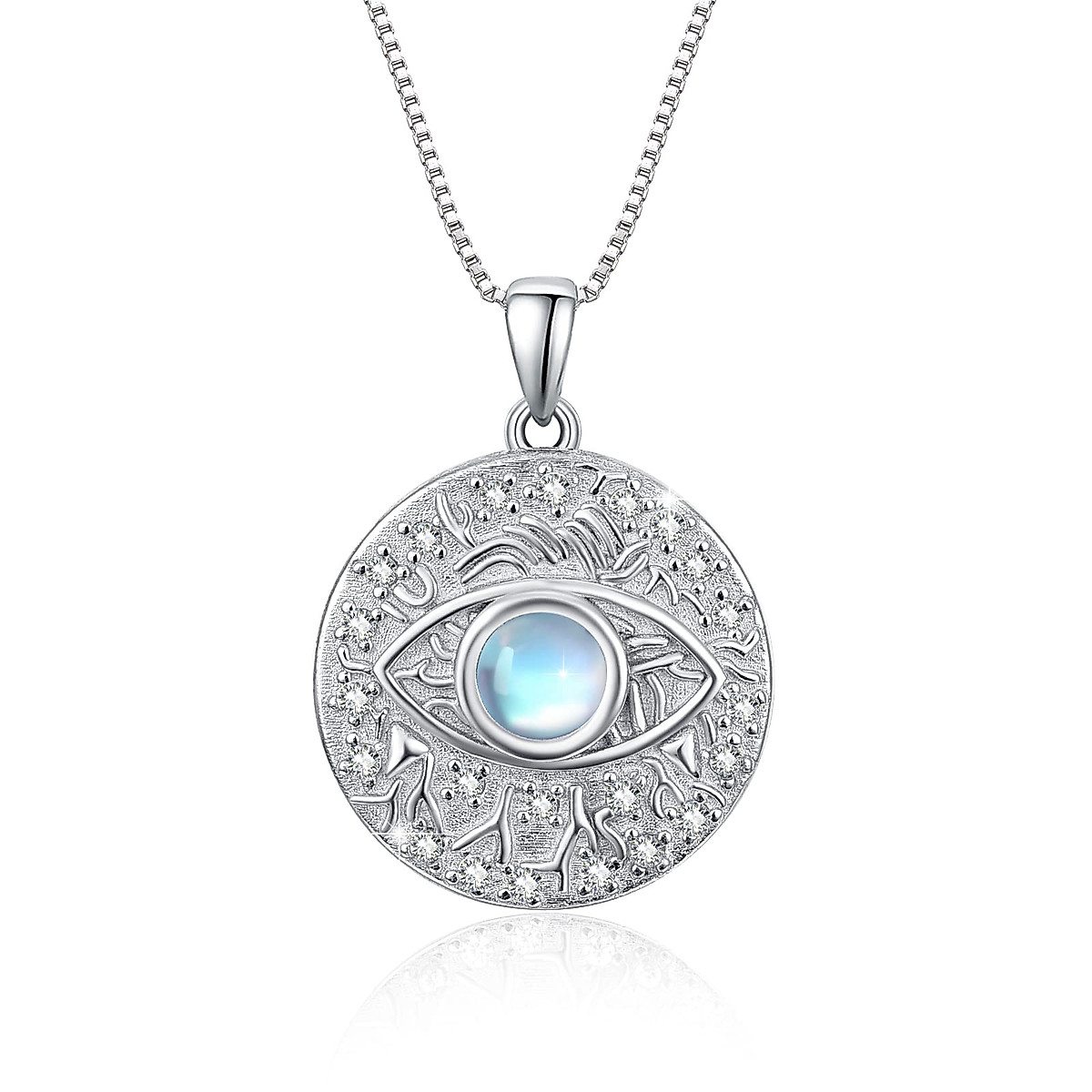 TUGHRA Evil Eye Necklace S925 Sterling Silver Moonstone Evil Eye Pendant Necklaces Protection Jewelry Amulet Gift for Women Men Birthday Anniversary