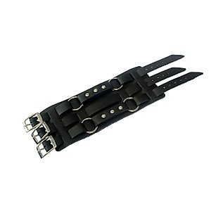 Neptune Giftware Wide Triple Strap Leather Cuff Wrap Gothic Wristband Bracelet With Buckle Fastening - BLACK LEATHER