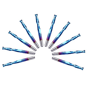 SainSmart Genmitsu 10Pcs Nano Blue Coat Flat Nose End Mill CNC Router Bits, 1/8" Shank Spiral Upcut 2 Flute End Mill Set (3.175 x 17 x 38mm)