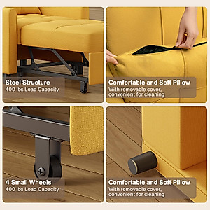 Noelse 3 in 1 Sofa Bed, Convertible Chair Bed Sleeper Chair, Pull Out Sleeper Sofa Bed Sofa Chair, with Adjustable Backrest Pillow Modern Linen Fabric for Living Room Apartment (Yellow£©