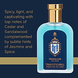 Truefitt & Hill Luxury Cologne - Trafalgar - Premium Long-Lasting Spice and Wood Men's Fragrance Presented in a Beautifully Etched Traditional Atomizer Bottle - 3.38 oz