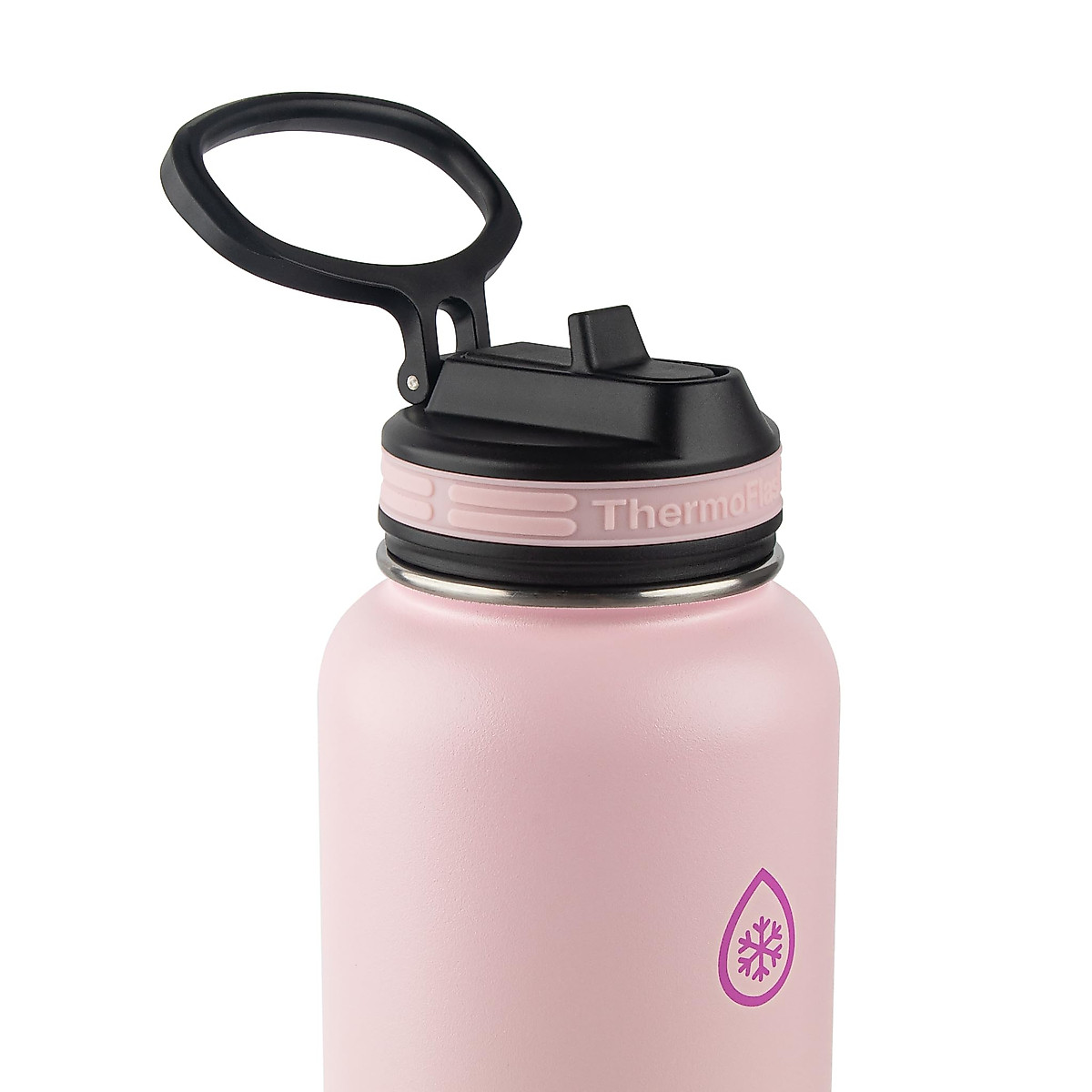 Thermoflask 40 oz Stainless Steel Insulated Water Bottles with Straw and Spout Lids, 2-pack, Black/Rose Purple