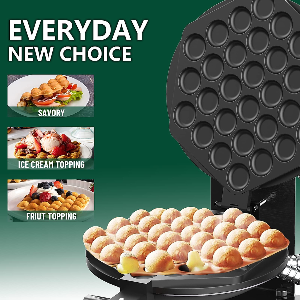 WantJoin Wil Bubble Waffle Maker, Hong Kong Egg Waffle Maker Machine With Non-stick Coating, Stainless Steel Pancake Maker 180° rotate, 1500W 110V Electric Cone Maker, 50-250℃/122-482℉ Adjustable