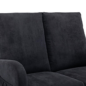 TRIPLE TREE Rocking Chair with Oversized Wing Back, Extra Wide Rocking Loveseat, Mid Century Upholstered Glider Chair, Armchair for Living Room,Apartment, Weight Capacity 300 LBS, Black