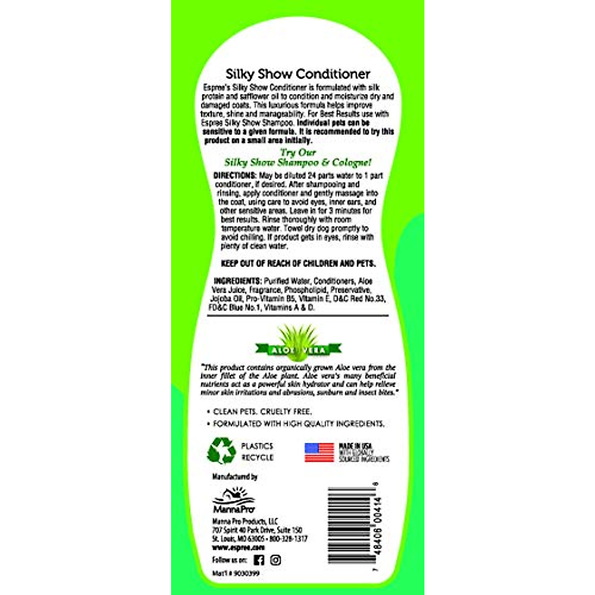 Espree Silky Show Conditioner For Dogs and Cats – Leaves Coats with Amazing Shine, Luster, and Easy Combing – Made with 100% Organically Grown Aloe Vera – 20 Ounces