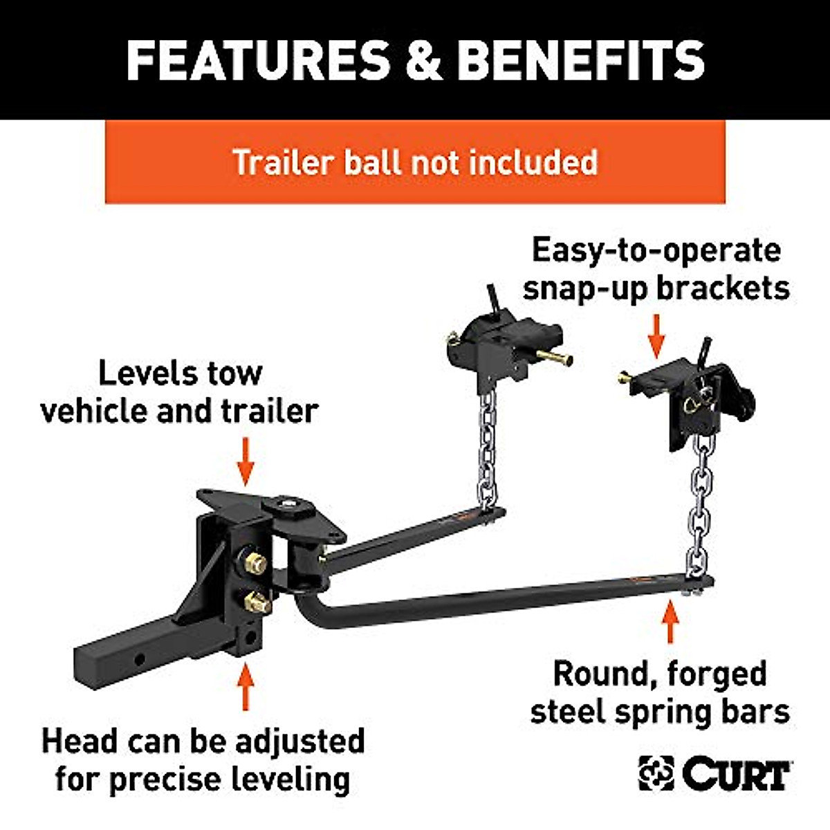 CURT 17050 Round Bar Weight Distribution Hitch with Integrated Lubrication, Up to 6K, 2-Inch Shank