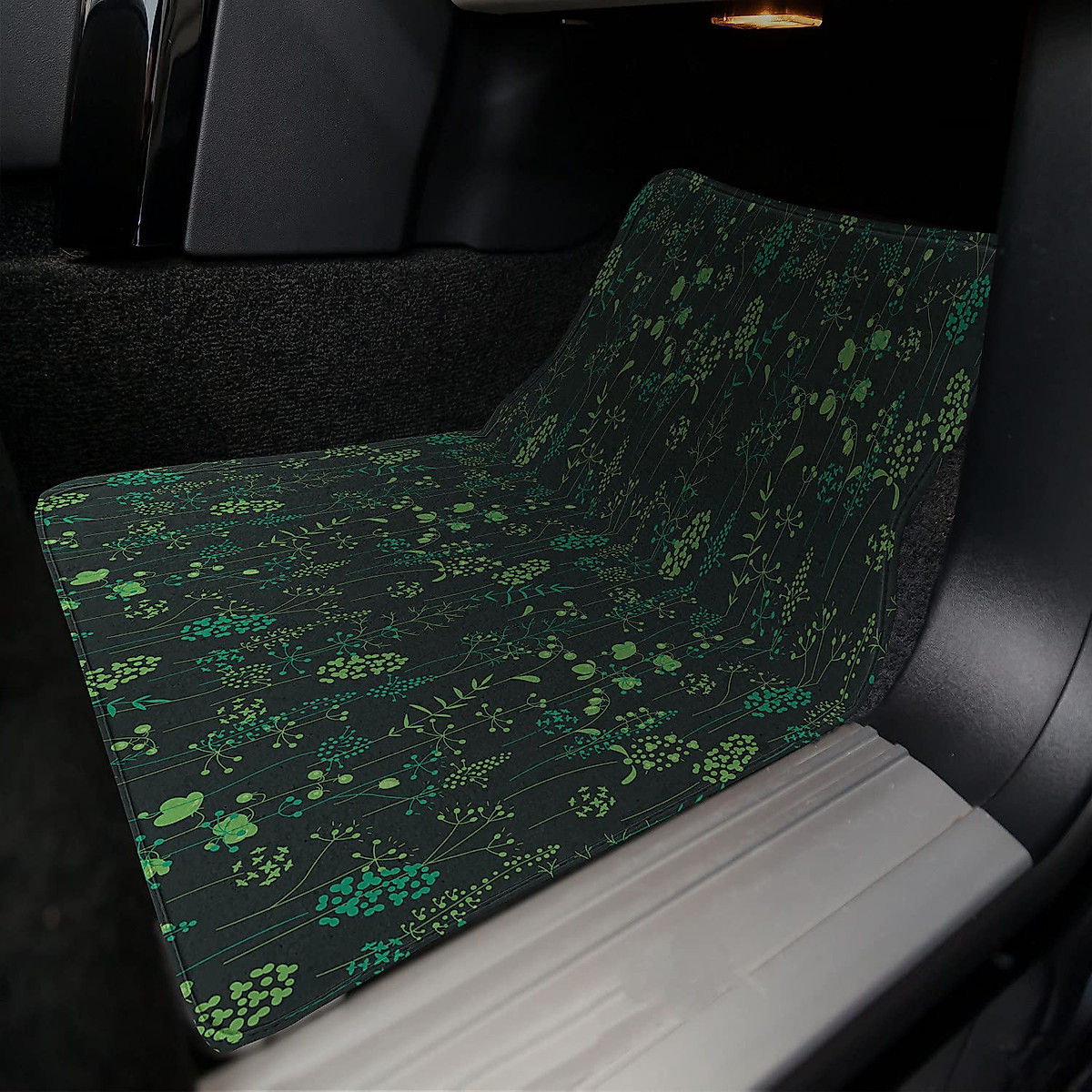 Lunarable Botanical Car Mat Set of 4, Nature Composition of Various Plants Branches and Herbs, Front & Back Seat Floor Mat Durable PVC Backing Car Accesory, Dark Reseda Green Teal