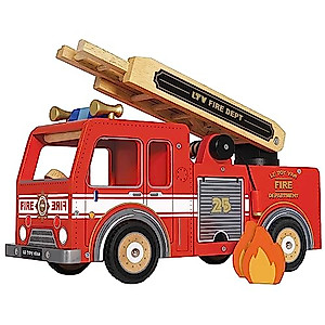 Le Toy Van Cars & Construction Collection Wooden Fire Engine Set Premium Wooden Toys for Kids Ages 3 Years & Up, Multi