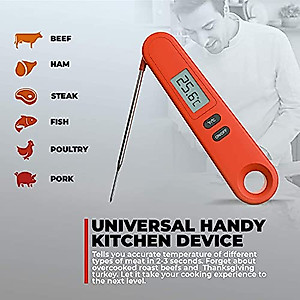 TINOLA Digital Instant Read Meat Thermometer for Meat Poultry Fish Cooking in Frying Pan Smoker Oven BBQ Grill Candy Thermometer (Orange)