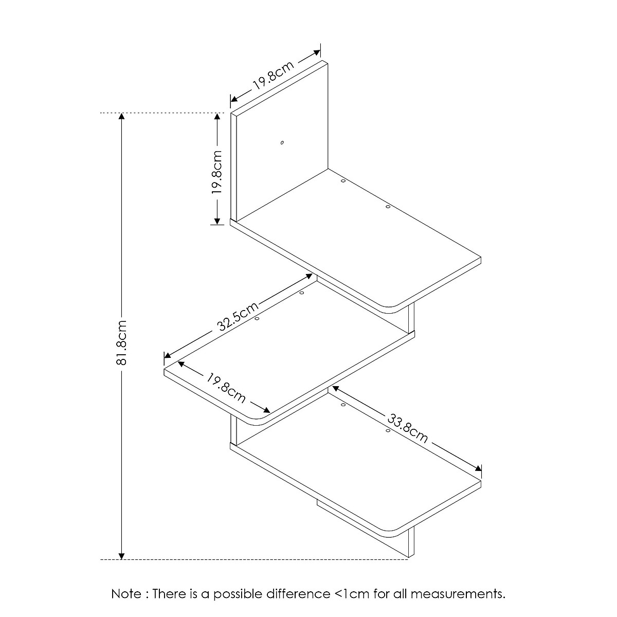 Furinno Rossi Wall Mounted Shelves 3-Tier Rectangle French Oak Grey/Black