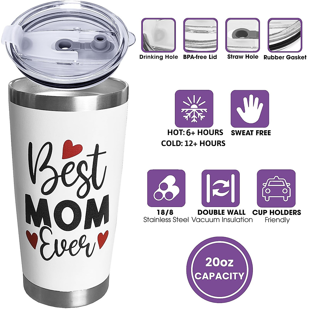 TIEEC Mom Tumbler - Mom Coffee Mug Tumbler 20oz - Best Mom Ever Tumbler - Mothers Day Gifts - Birthday Gifts for Mom - Number One Nutrition Facts Mom Coffee Tumbler
