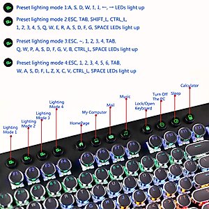 MK13 RGB Mechanical Keyboard Retro Gaming Keyboard-Blue Switches-LED Backlit -Silver-Plating-2 Knob and 12 Multimedia Buttons-104 Round Key Illuminated Keyboard for PC Gaming and MAC (MK13 Black)