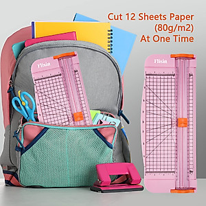 Flisin Paper Cutter,Portable Paper Slicer,12 Inch Paper Trimmer Scrapbooking Tool with Automatic Security Safeguard and Side Ruler for Craft Paper,A4 Paper,Coupon, Label and Cardstock (Pink)