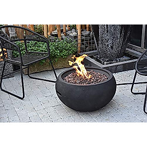 Modeno Outdoor York Fire Pit Table Grey Durable Round Fire Bowl Glass Fiber Reinforced Concrete Propane Patio Fire Place 27 Inches Electronic Ignition Cover and Lava Rock Included