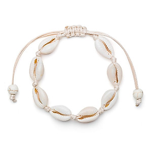 Fesciory Puka Shell Anklet for Women Summer Natural Cowrie Adjustable Ankle Bracelet, Handmade Boho Hawaiian Beach Seashell Jewelry (Shell Anklet Beige Rope)
