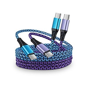 2Pack/60W USB C to C Charging Cable for Samsung S23 S22 Ultra S21 A13, Super Fast Type-C Cord for iPad Pro 12.9/11, iPad Air 10.9, iPhone 15 Pro, Google Pixel 7 Pro 6 Pro 6a USBC Android Braided-6FT