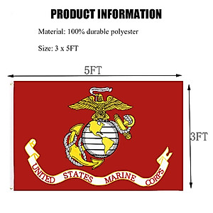 Marine Corps USMC Flag Double Sided 3x5 Outdoor Heavy Duty US Military Army Flags Long Lasting with 2 Brass Grommets