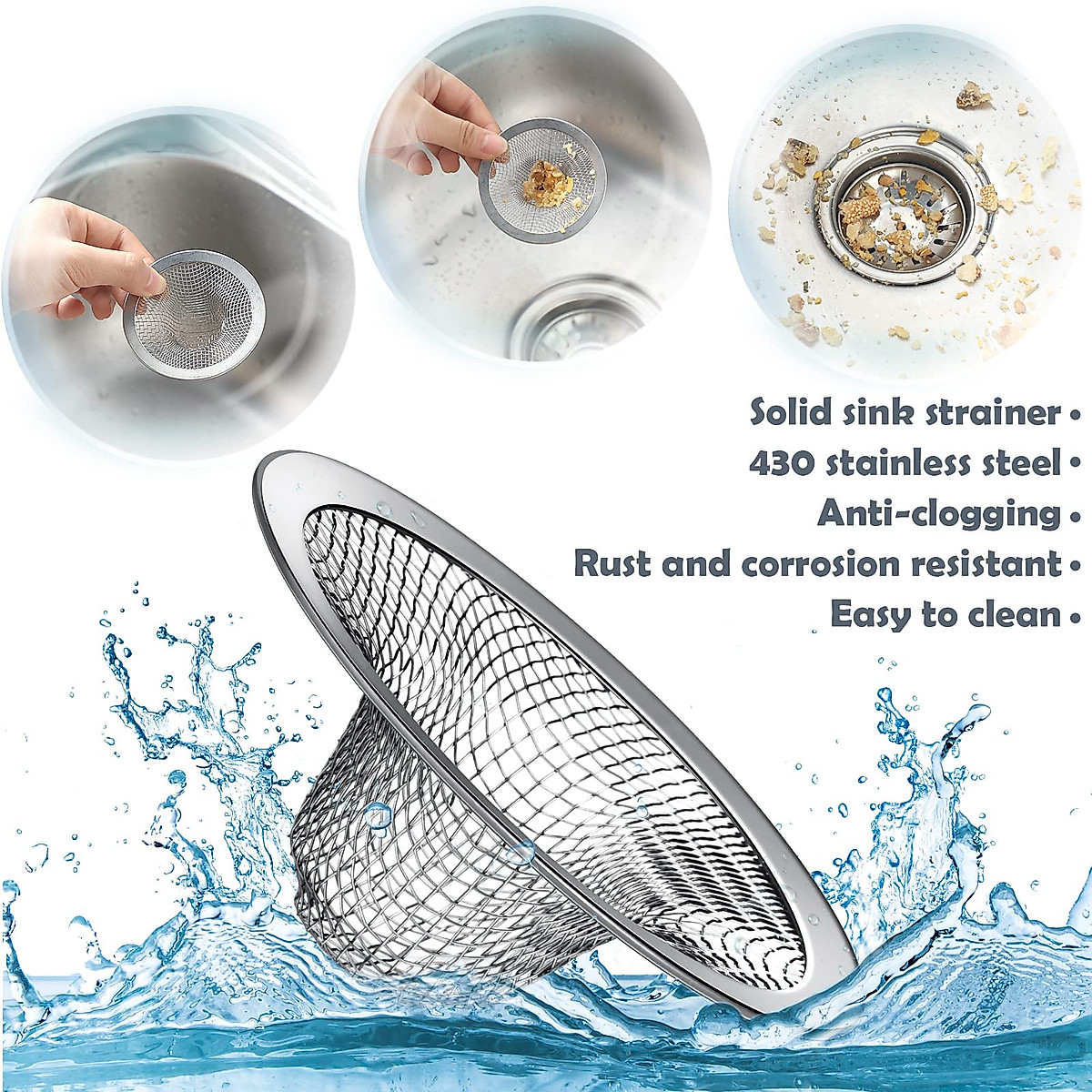 100 Pcs 2.75" Mesh Sink Strainers Stainless Steel Drain Strainer Bathroom Sink Strainers Kitchen Drain Strainer Mesh Shower Drain Hair Catchers for Lavatory Balcony Laundry Mop Pool RV Sink