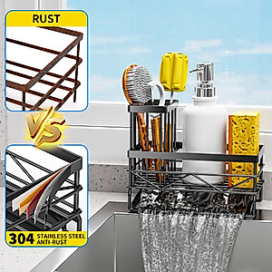 galasily Sink Caddy Sponge Holder for Kitchen Sink with Brush Holder and Stainless Steel Self Drain Tray, Rustproof Kitchen Sink Organizer for Sponge, Soap Dispenser Storage Kitchen Accessories