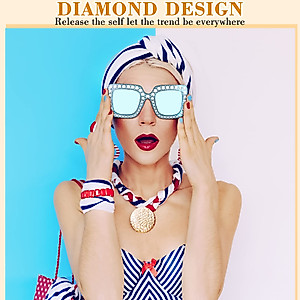 Chuangdi 24 Pairs Women Disco 70s Rhinestone Crystal Sunglasses Bulk 5.7 x 1.8 Large Square Sparkling Sunglasses Thick Frame Diamond Bling Bling Shape Sequins Glass Colorful Retro Party Supplies