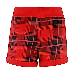 Kids Girls Shorts Fleece Red Tartan Summer Hot Short Dance Gym Pants 5-13 Years
