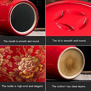 Food Storage Jar & Ceramic Rice Jar With Lid, Household Rice Storage Box - Kitchen Household Sealed Jar With Lid, Classic Food Dispensers, Large Food Storage Container For Rice, Flour, Pet Food(Red,Ca