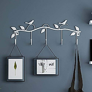 SUODAO Decorative Rustic Tree Branch & Birds Wall Mounted Metal 5 Coat Hook,Hanging Robe Hanger Leaf Coat Wall Decor Holder(Black)