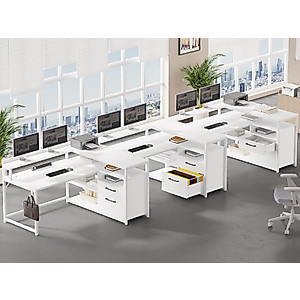 SEDETA White Computer Desk with Drawers, 55" Home Office Desk with File Drawer and Storage Shelves, L Shaped Gaming Desk with LED Lights and Monitor Shelf