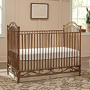 Namesake Camellia 3-in-1 Convertible Metal Crib in Vintage Gold, Greenguard Gold Certified